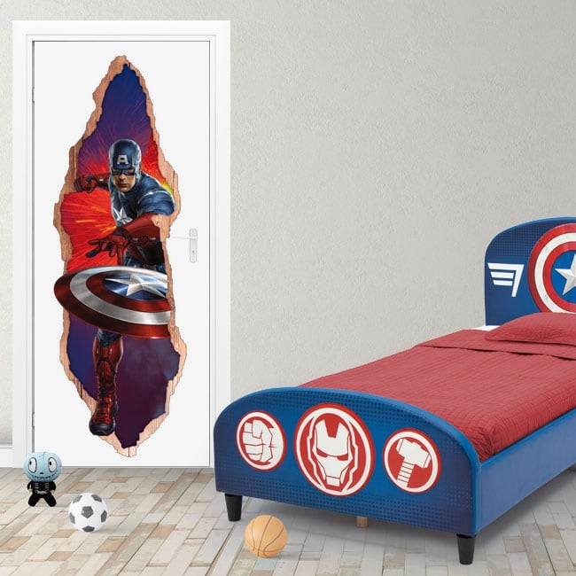 🥇 Vinyl marvel doors 3d captain america 🥇