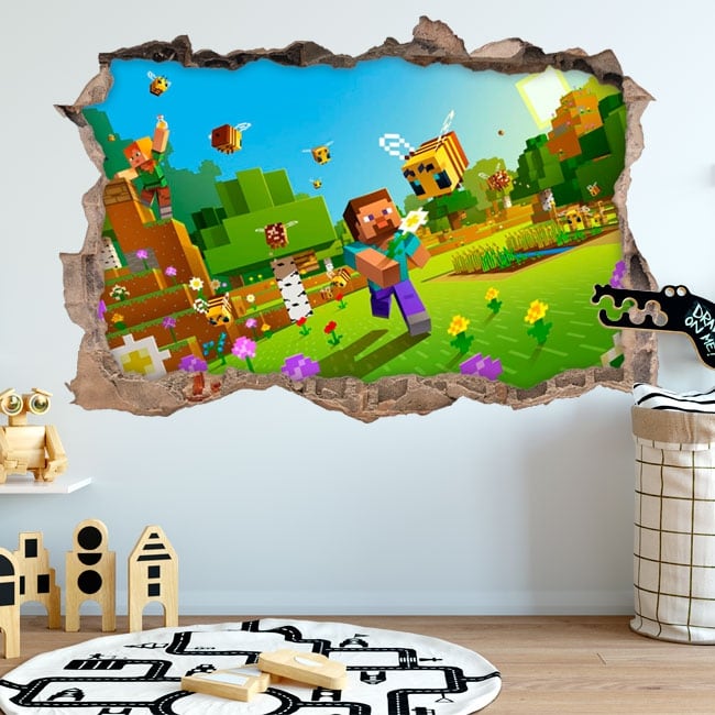 Minecraft Vinyl Wall Decals 3d Hole Vinyls And Stickers Minecraft