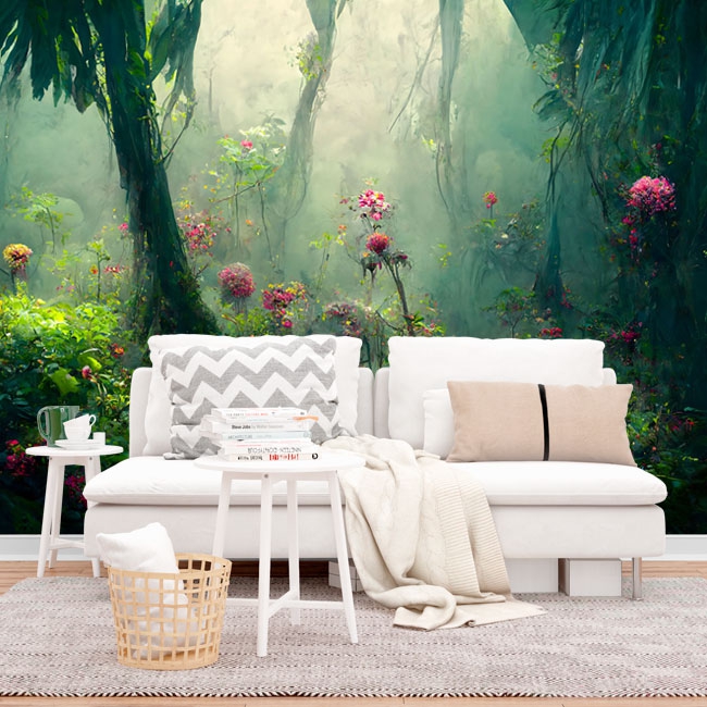 Beautiful Green Wall Murals For Living Room Theme