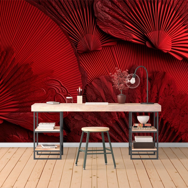 🥇 Modern red fans background wallpaper or mural 🥇