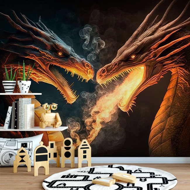 🥇 Wallpaper or mural illustration couple majestic dragons golden light 🥇