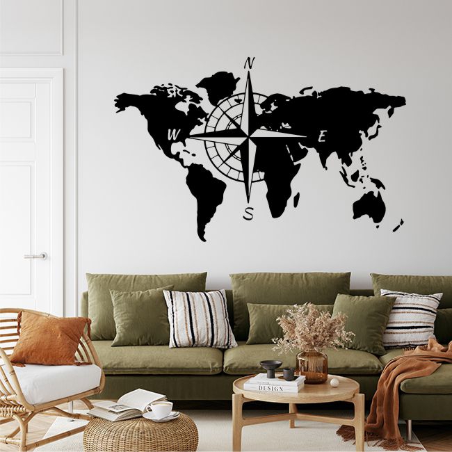 🥇 Adhesive vinyl world map with compass 🥇